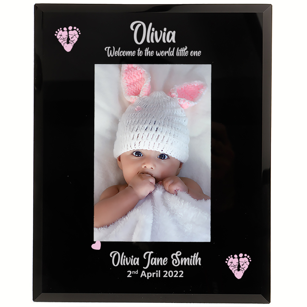 Baby Girl Photo Frame With Pink footprints - Ellie Charles