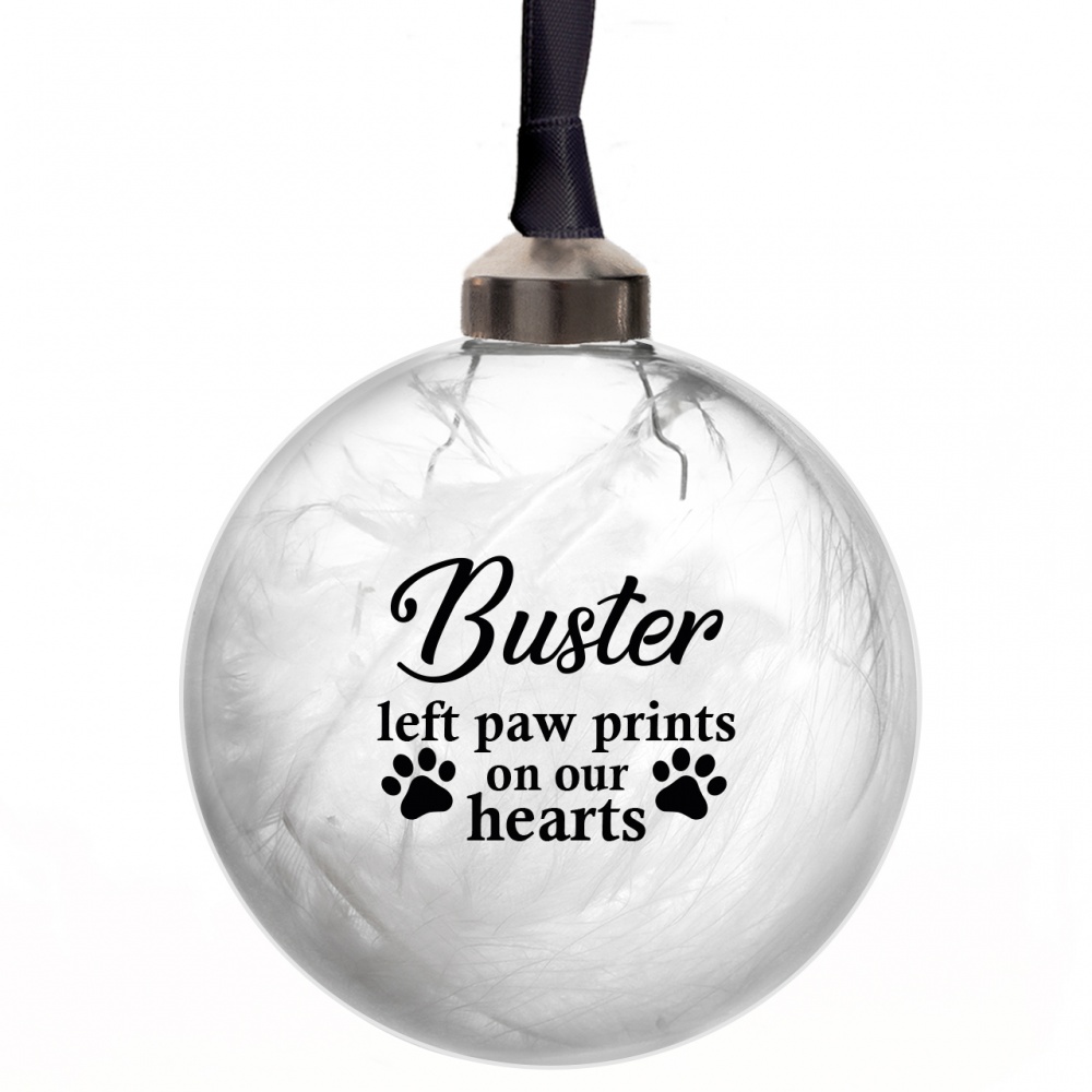 Pet Memorial Glass Bauble Left Paw Prints On Our Hearts - Ellie Charles
