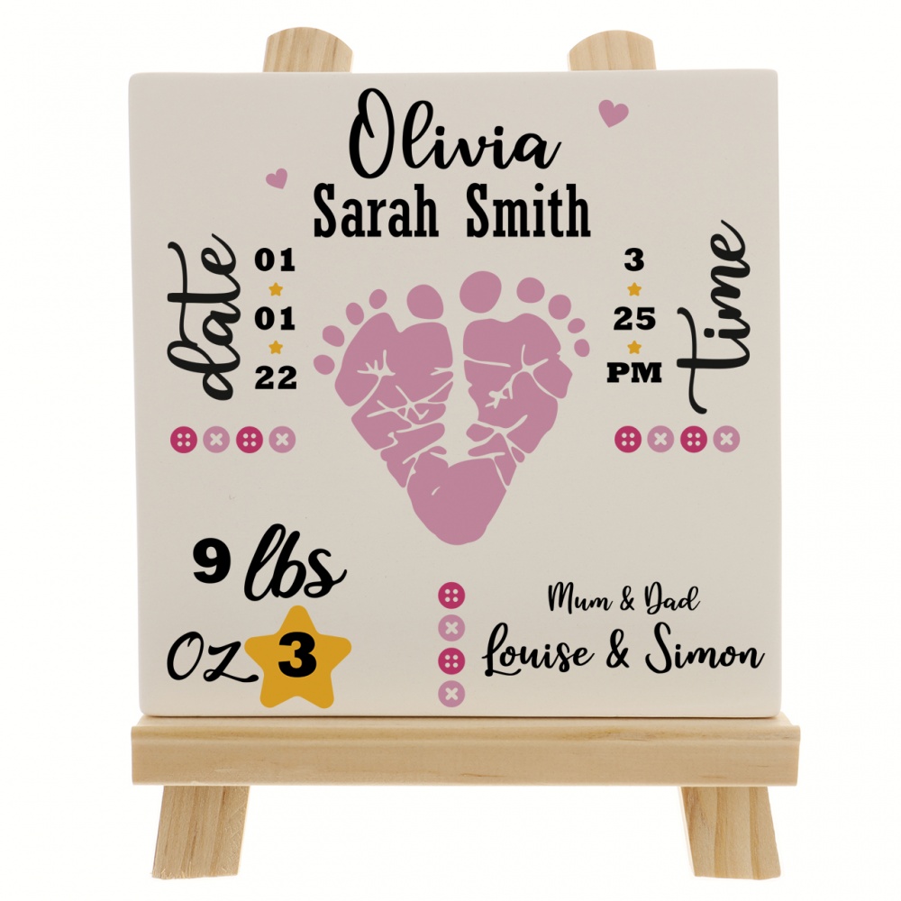 New Baby Birth details Keepsake in Pink, Blue or Green - Ellie Charles